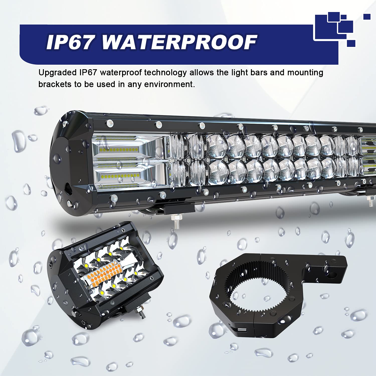 ASLONG 20 Inch LED Light Bar Combo Beam Offroad Driving Light + 2x 4inch White/Amber Yellow LED Pods Strobe Lights + Tube Clamp Mounting Bracket UTV Flag Mount Whip Light Mount w/Wiring for Pickup 4WD