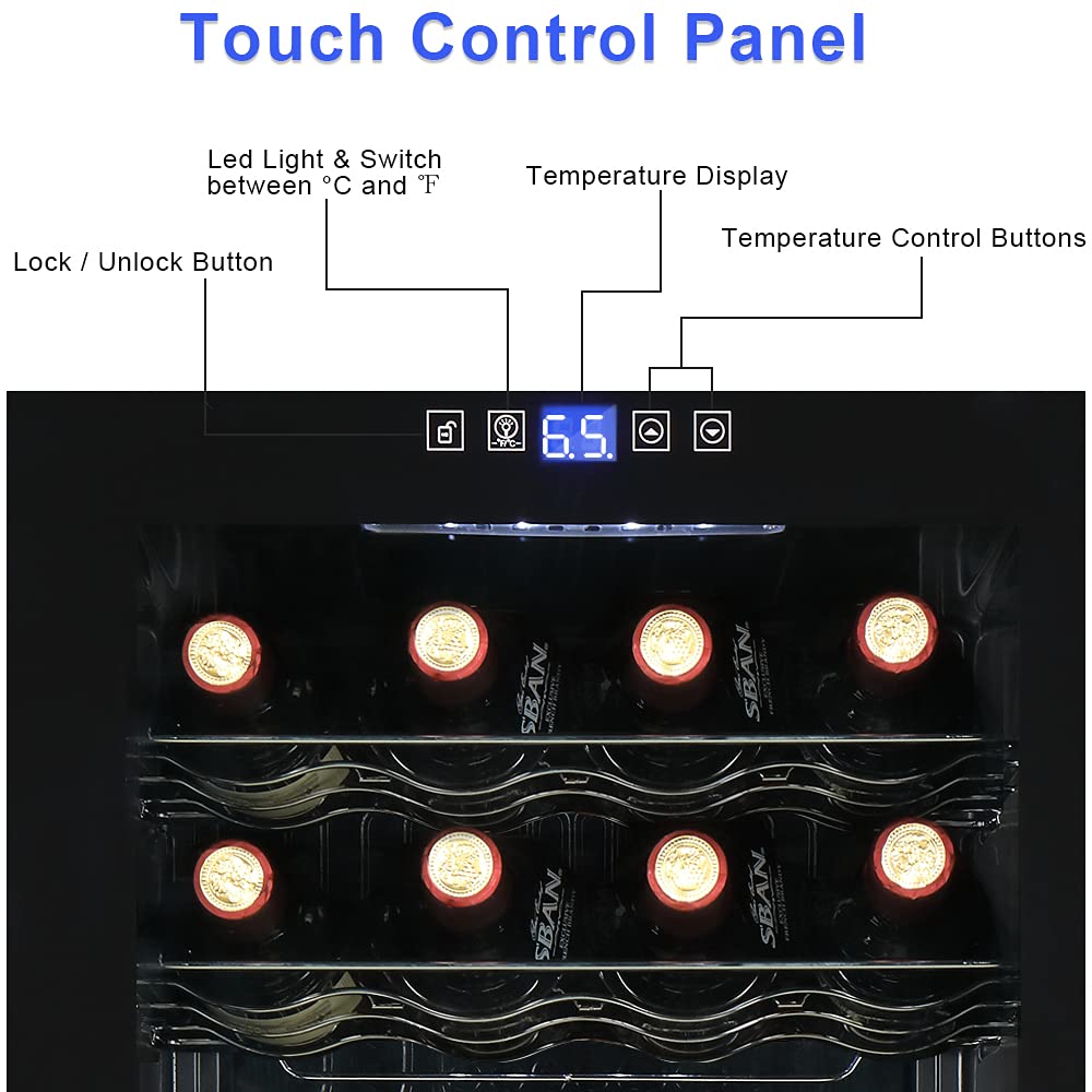 28 Bottle Wine Cooler Refrigerator Inverter Compressor Wine Fridge Cabinet for Countertop or Table Home Freestanding with Lock,Quiet Operation Adjust Temperature 41°F-64°F Small Cooling Wine Cellar for Alcohol Drinks With Digital Touch Display
