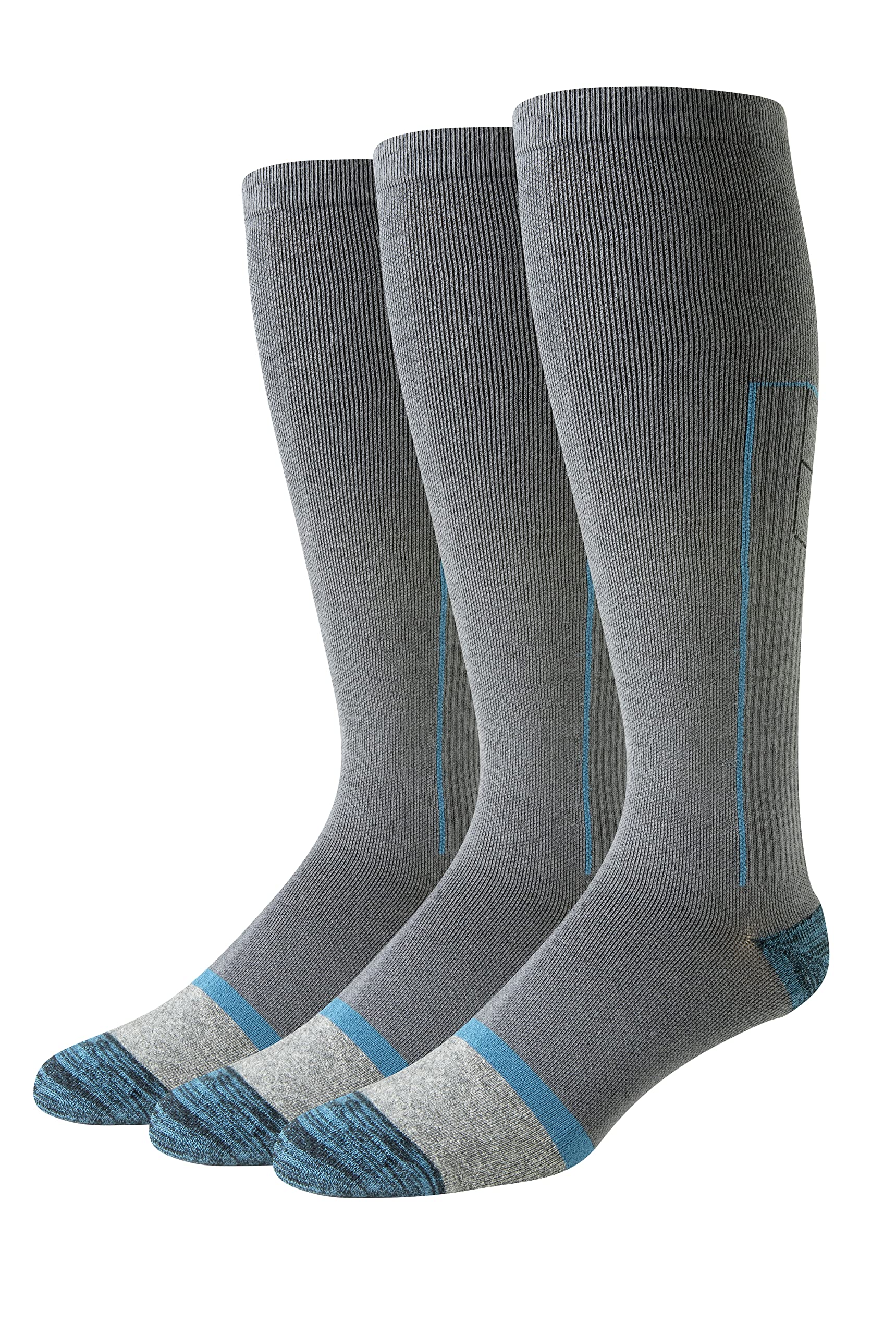 Amazon Essentials Men's Knee High Compression Socks - Graduated, Over The Calf Cotton, 3 Pairs, Grey, Size 6-12