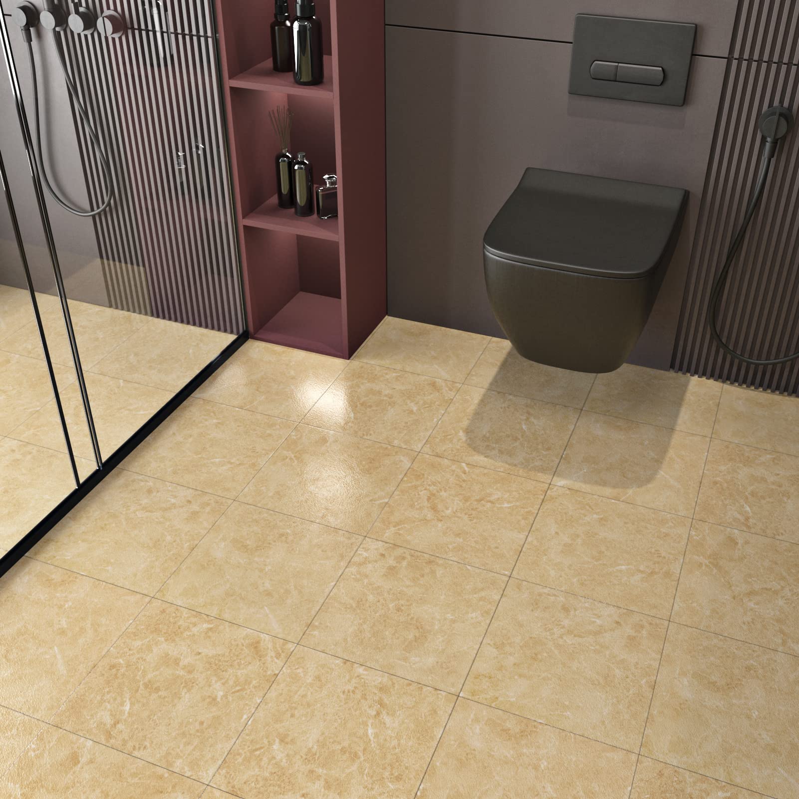 WESTICK Thick Yellow Marble Floor Tiles Peel and Stick Waterproof Bathroom Marble Floor Tiles Self Adhesive Removable Flooring Tile Stickers for Kitchen Bedroom, Beige Topaz Texture 12 x 12 IN 20 Pack
