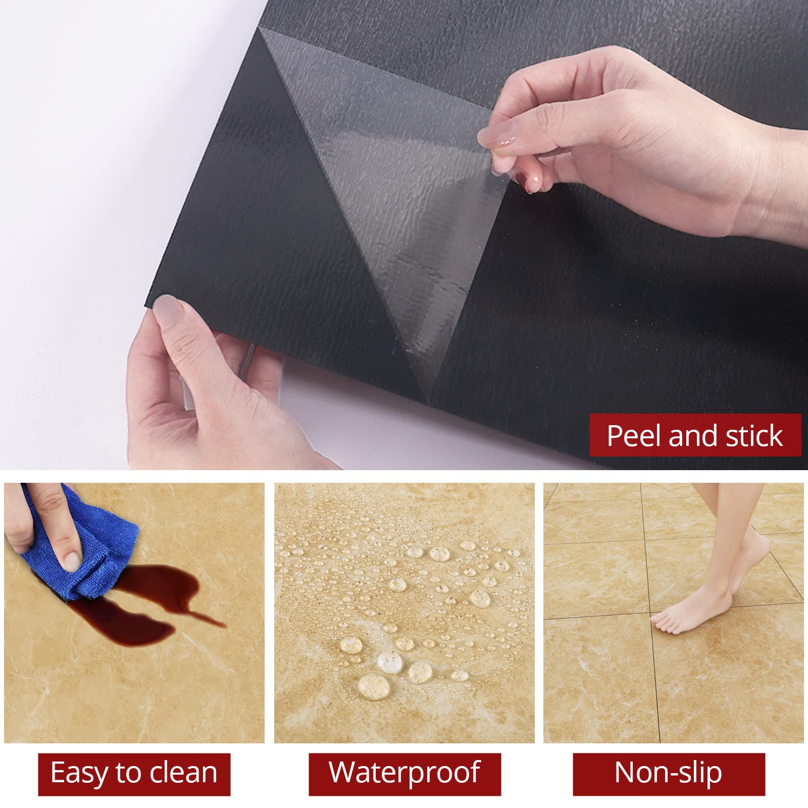WESTICK Thick Yellow Marble Floor Tiles Peel and Stick Waterproof Bathroom Marble Floor Tiles Self Adhesive Removable Flooring Tile Stickers for Kitchen Bedroom, Beige Topaz Texture 12 x 12 IN 20 Pack