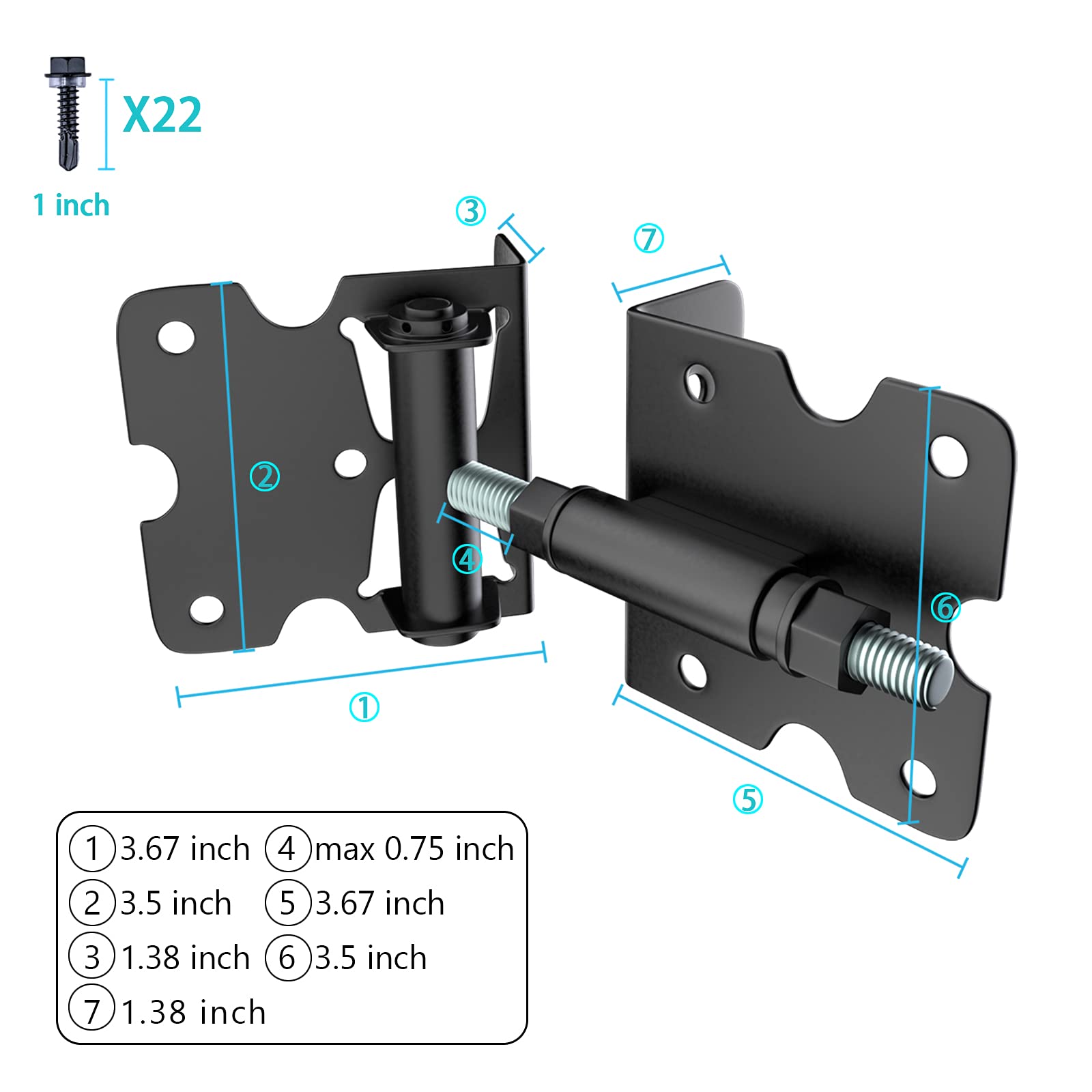 Bordersmover Self Closing Gate Hinges, Heavy Duty for Vinyl/Wood/Metal Fence, Pack of 2, with Slef-Tapping Screws and Adjuster Tool