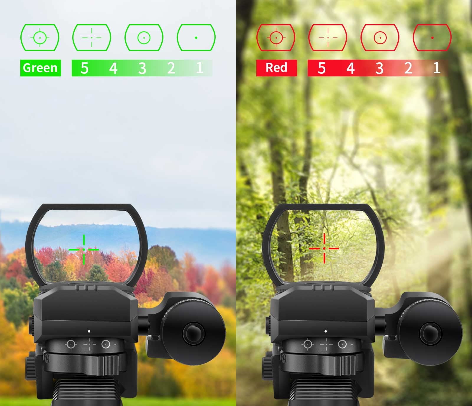 Beileshi Reflex Sight,4 Reticle Red & Green Dot Sight Optics with Integrated Red Laser Sight Less Than 1mW Output