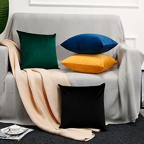 Best Season Pack of 2 Black Luxury Soft Velvet Square Decorative Throw Pillow Covers Decorative Pillowcase for Sofa Couch Bed 18×18 inches