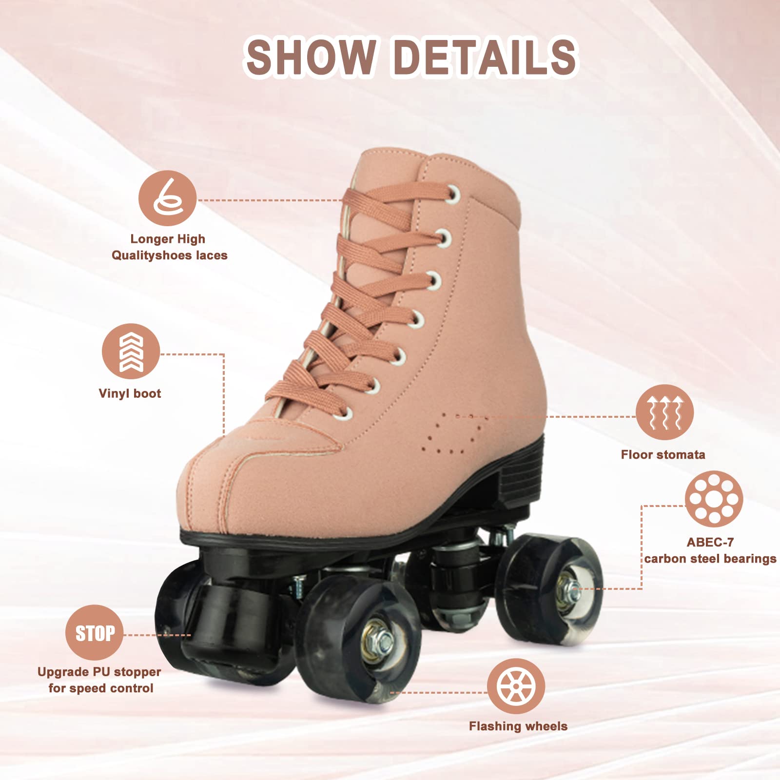 YYW Roller Skates for Women Classic Shiny PU Leather Double-Row Roller Skates for Indoor and Outdoor
