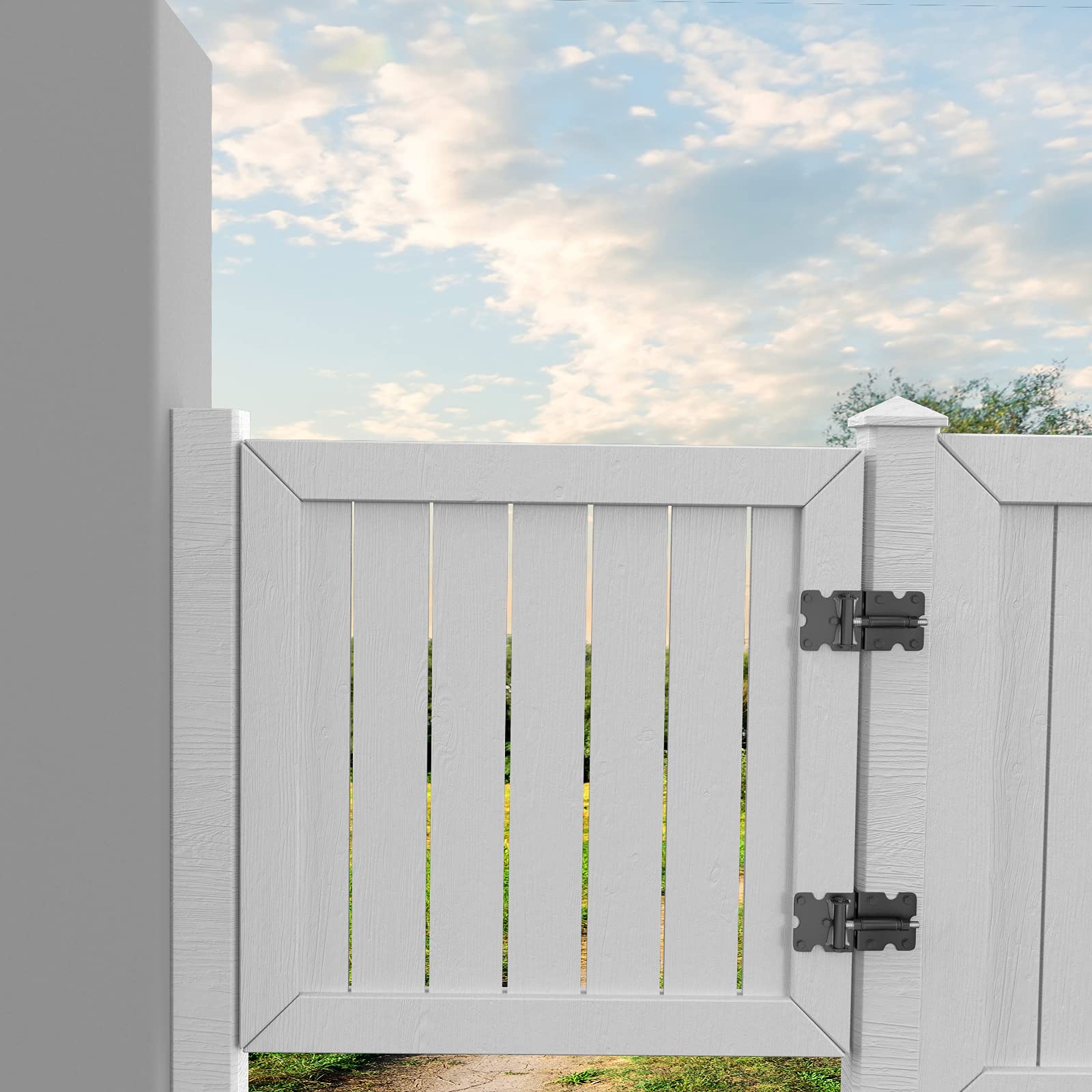 Bordersmover Self Closing Gate Hinges, Heavy Duty for Vinyl/Wood/Metal Fence, Pack of 2, with Slef-Tapping Screws and Adjuster Tool