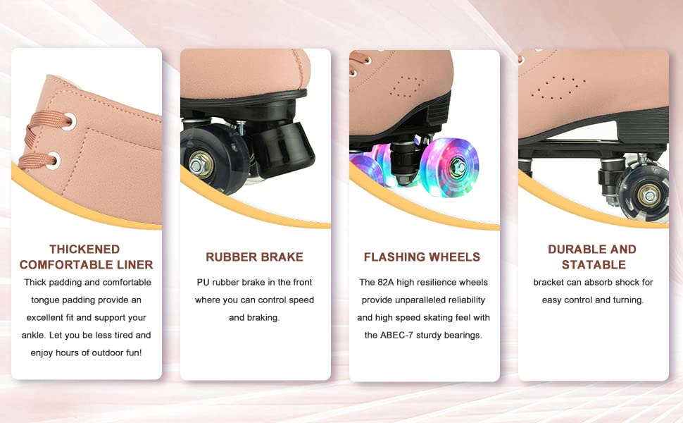 YYW Roller Skates for Women Classic Shiny PU Leather Double-Row Roller Skates for Indoor and Outdoor
