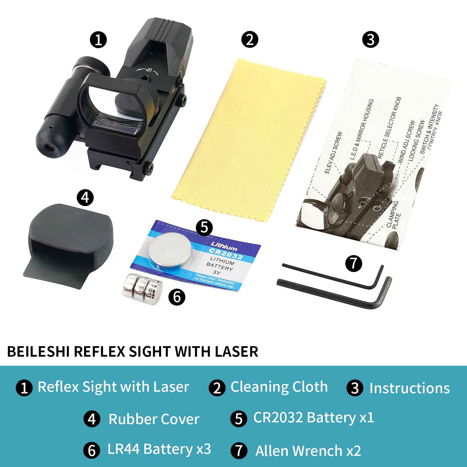 Beileshi Reflex Sight,4 Reticle Red & Green Dot Sight Optics with Integrated Red Laser Sight Less Than 1mW Output
