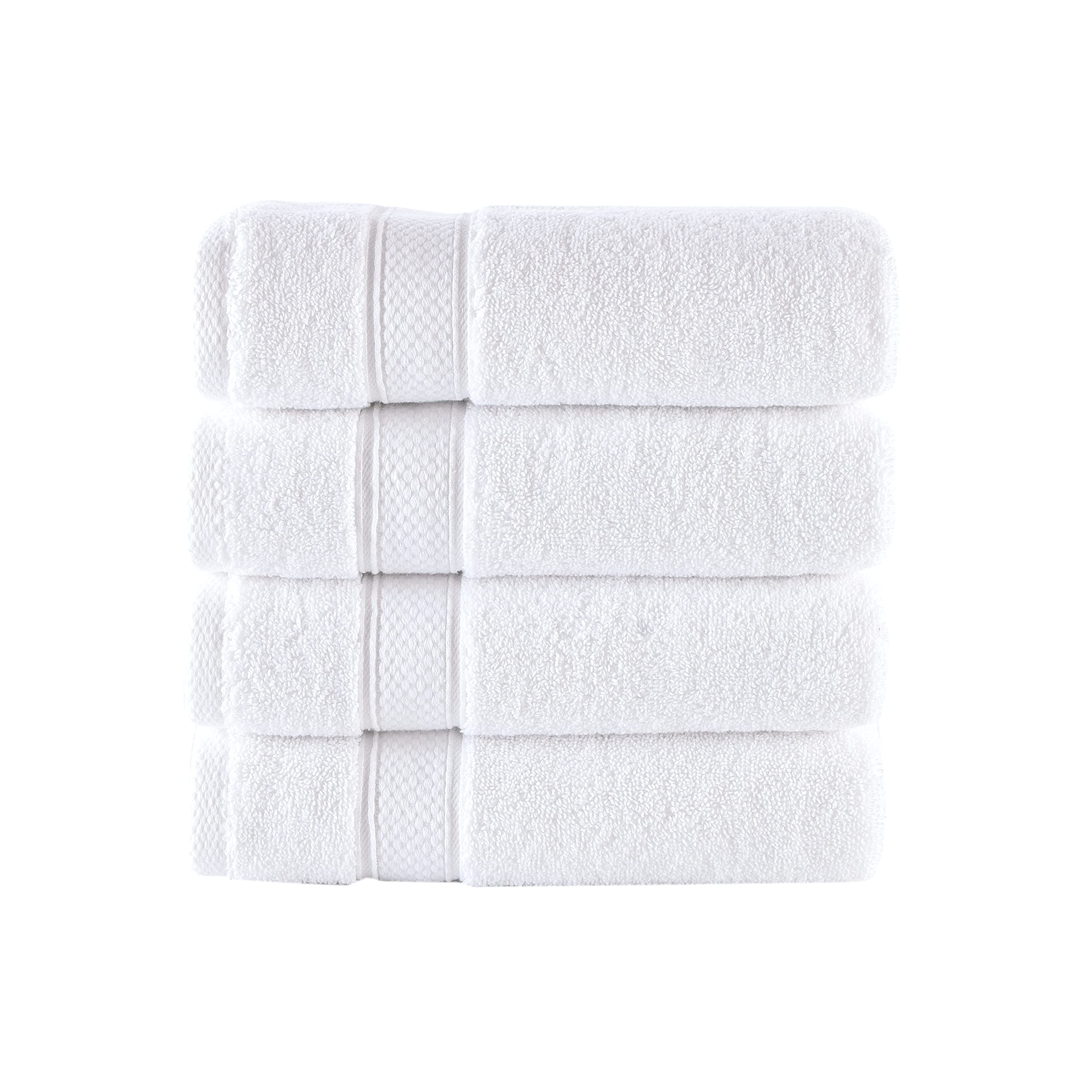 NOVA Luxury Linen - Hotel Quality Turkish Towel Set for Bathroom (4 Pcs Hand Towel Set, Pure White)