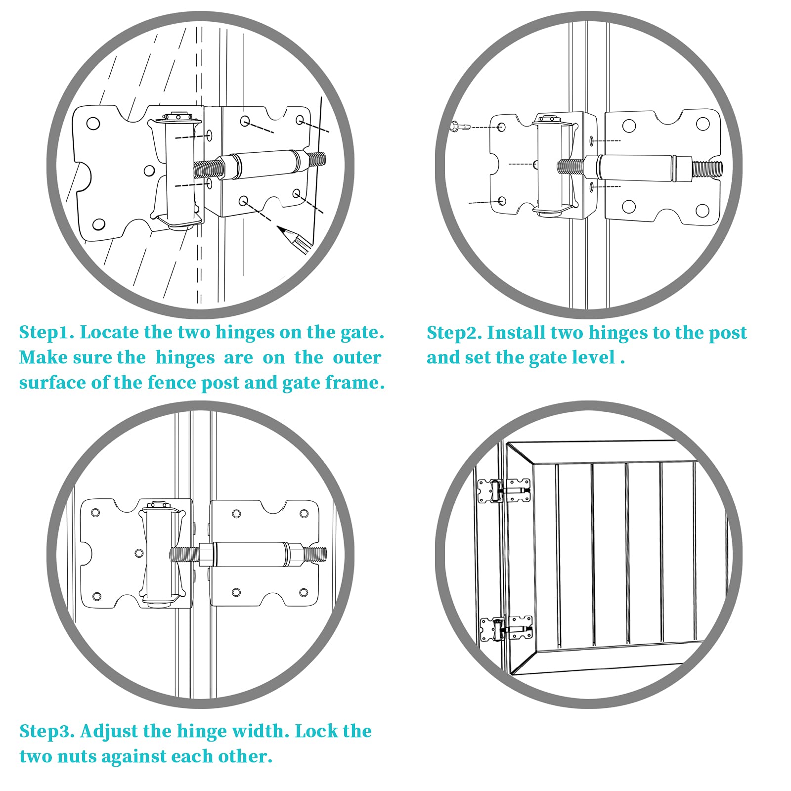 Bordersmover Self Closing Gate Hinges, Heavy Duty for Vinyl/Wood/Metal Fence, Pack of 2, with Slef-Tapping Screws and Adjuster Tool