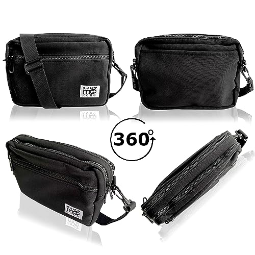 RMMOORORO Water Resistant Messenger Bag With Detachable Strap Crossbody Sling Purse Multi Pockets for hiking travel sports Black
