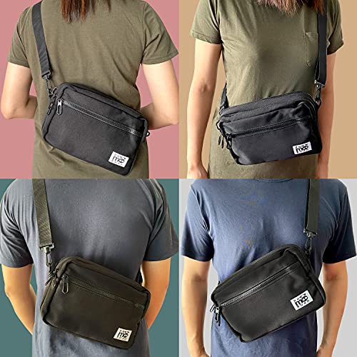 RMMOORORO Water Resistant Messenger Bag With Detachable Strap Crossbody Sling Purse Multi Pockets for hiking travel sports Black
