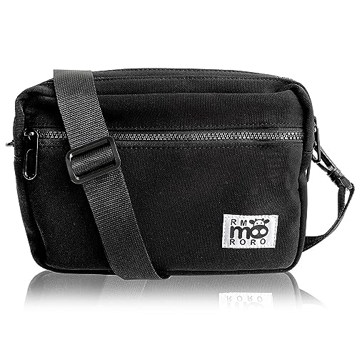 RMMOORORO Water Resistant Messenger Bag With Detachable Strap Crossbody Sling Purse Multi Pockets for hiking travel sports Black