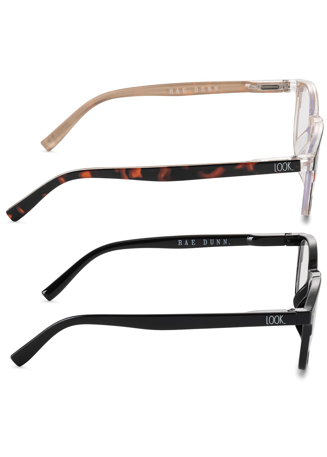 Rae Dunn "ELIZA Blue Light Blocking Reading Glasses - 2 Pack w/LOOK CLOSELY Signature Font Hard Case (Glossy Standard Tortoise/Glossy Jet Black, +0.0)