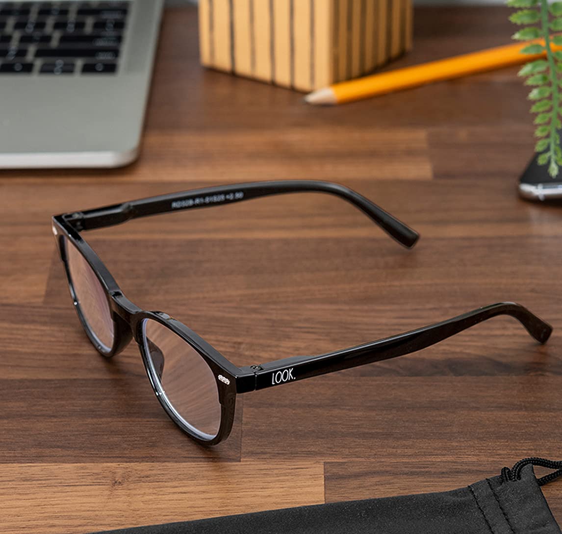 Rae Dunn "ELIZA Blue Light Blocking Reading Glasses - 2 Pack w/LOOK CLOSELY Signature Font Hard Case (Glossy Standard Tortoise/Glossy Jet Black, +0.0)