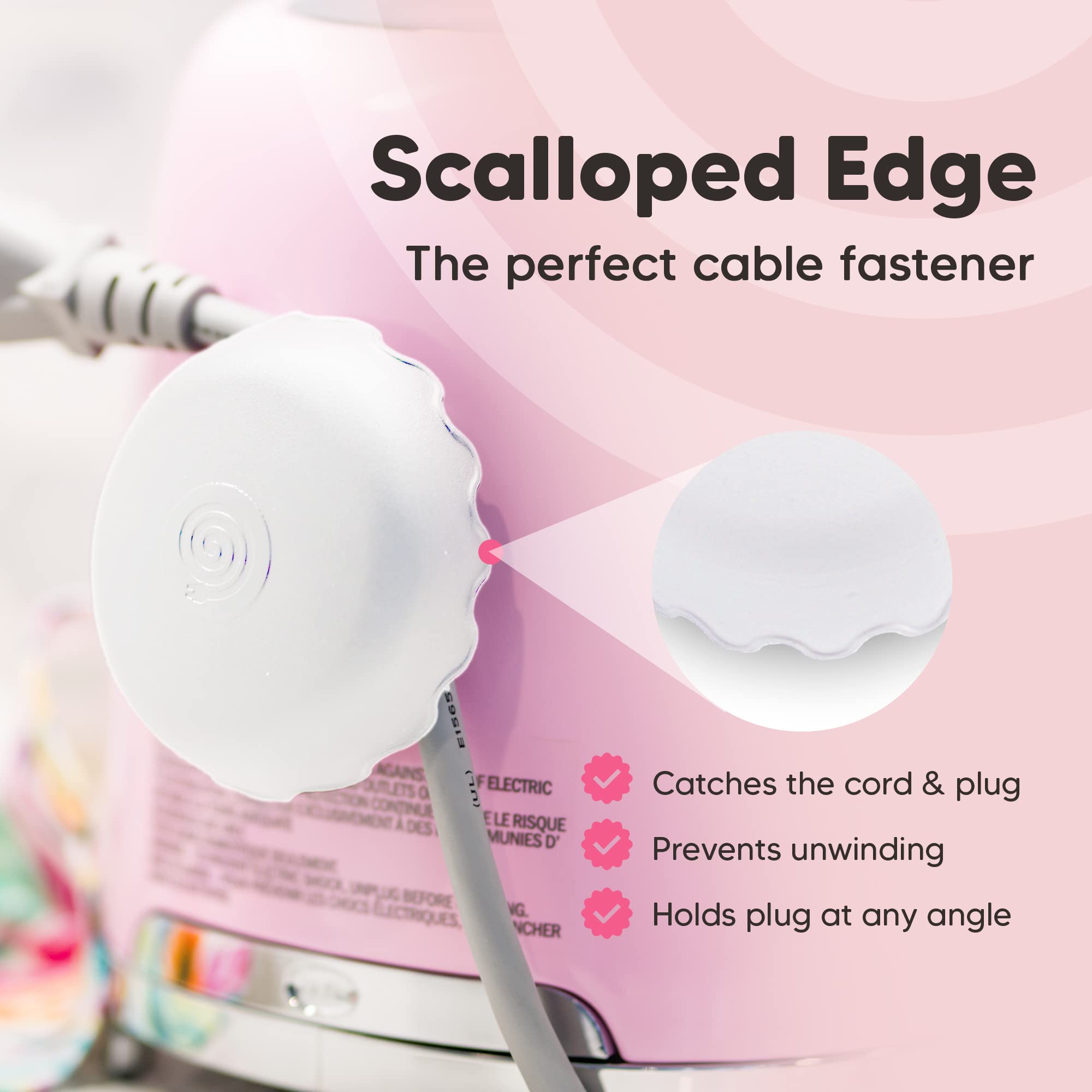 2-Pack Heat-Resistant Cord Organizer for Appliances, Kitchen, Computers & More | Stick-On Cord Wrappers with Flexible Base, Secure Scalloped Edge, White (3 x 1.5 Inches)