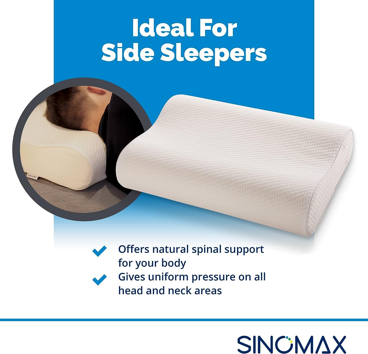 Sinomax Contour Memory Foam Neck and Cervical Pillow Queen Size - Golden Diamond Neck Pillow - Neck and Cervical Pillow - 26 x 14 x 4-5 inches (Queen)