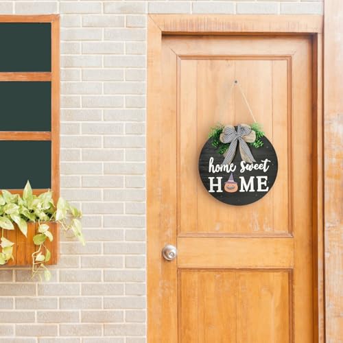 Interchangeable Welcome Sign for Front Door with 14 Changeable Icons, Farmhouse Front Porch Decor Rustic Wooden Wall Sign with 12 LED Lights, Outdoor Seasonal Welcome Home Decorations (Black1)