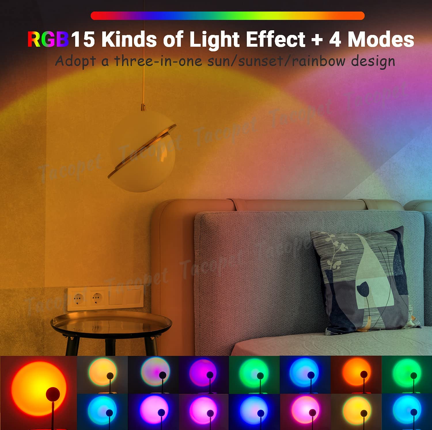 Tacopet Sunset Lamp Projector Sunset Night Light Sunset Projection Lamps Christmas Sunset Light with Remote Mood Lighting Rainbow Sunlight lamp Led Colorful Changing for Home Bedroom