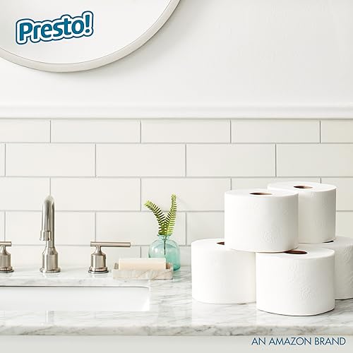 Amazon Brand - Presto! 313 2-Ply Sheet Mega Roll Toilet Paper, Unscented, Ultra-Soft, 12 Rolls (2 Packs of 6), Equivalent to 60 Regular Rolls, White