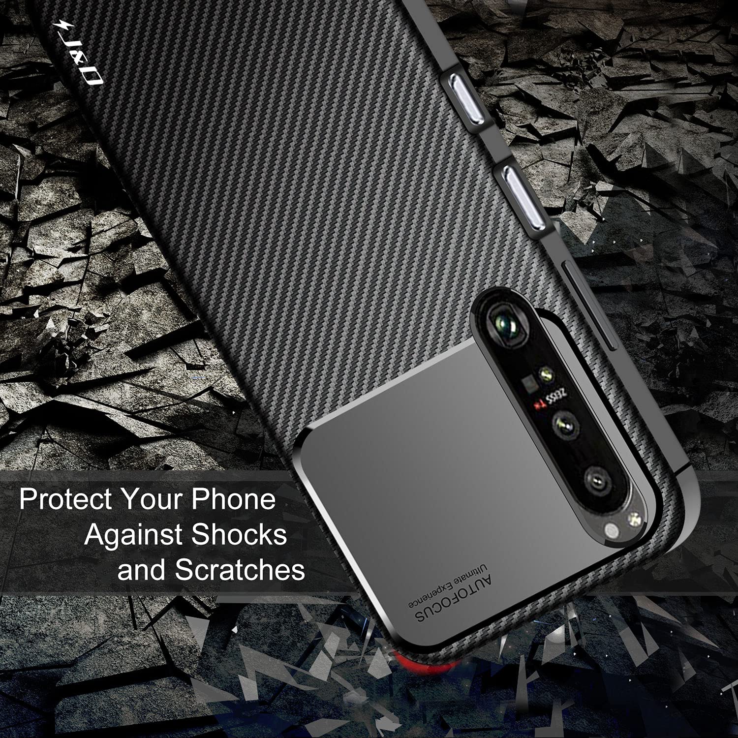 J&D Case Compatible for Sony Xperia 1 III Case, Carbon Fiber Pattern Drop Protection Anti Shock Protective TPU Slim Case for Xperia 1 III Bumper Case, Black