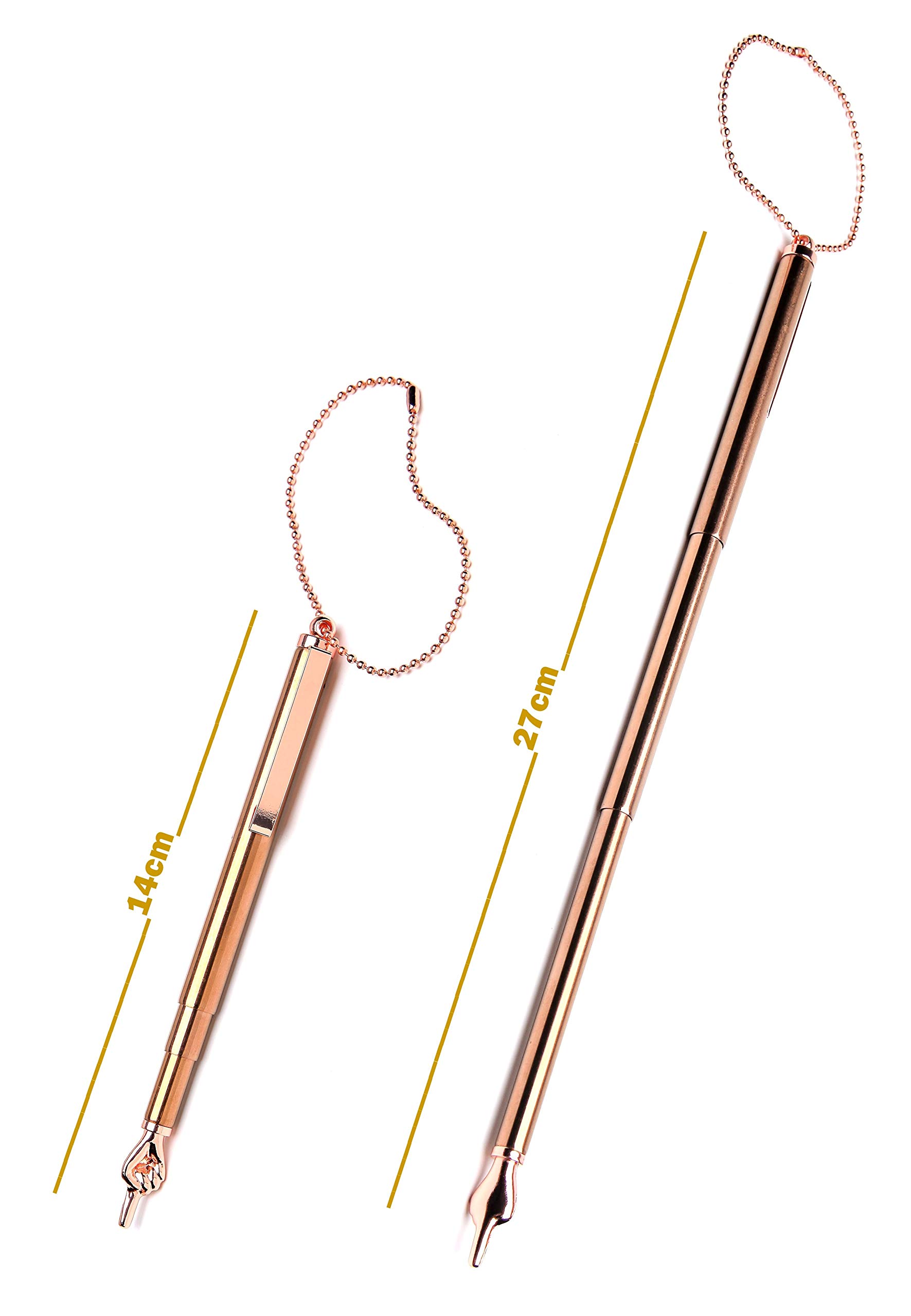 Torah Book Scalable Extendable Hand Pointer with Pocket Clip 14 CM Scalable to 27 CM Plus Steel Bead Chain Great Bar Bat Mitzvah Gift (Rose Gold)