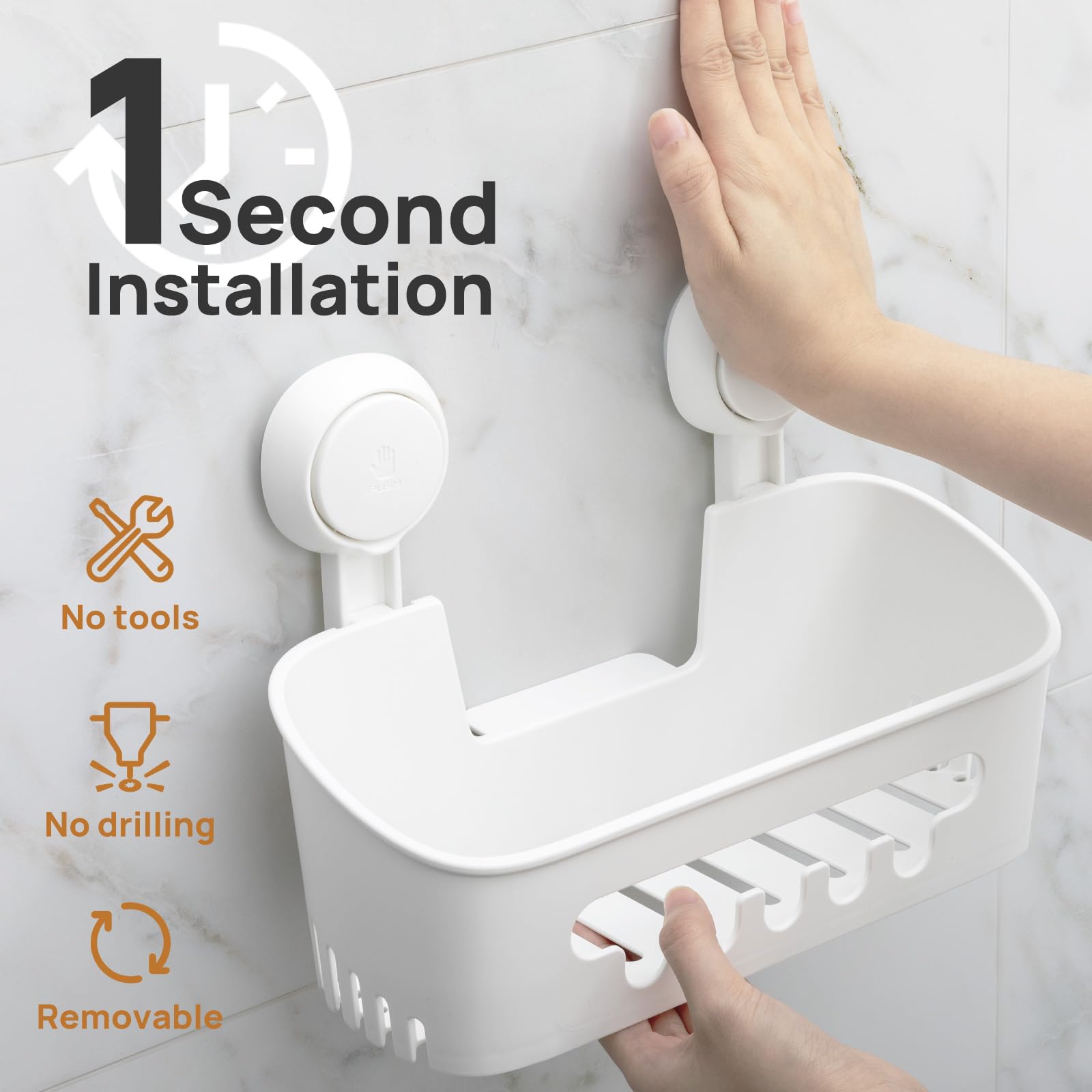 LEVERLOC Shower Caddy Suction Cup 2 Pack, Shower Organizer Removable Bathroom Shelf, Storage Suction Powerful Max Hold 22lbs Bathroom Caddy Waterproof Holder, White
