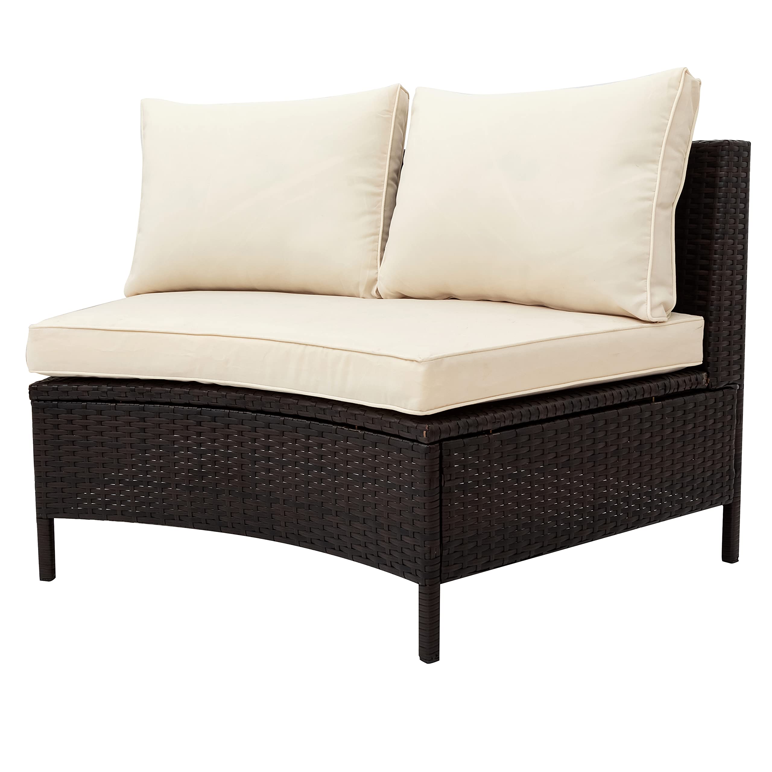 ele ELEOPTION Half-Moon Sofa Set 5 Pieces All-Weather Brown PE Rattan Wicker Sofa Set Outdoor Patio Sectional Furniture Set with Tempered Glass Table, Beige