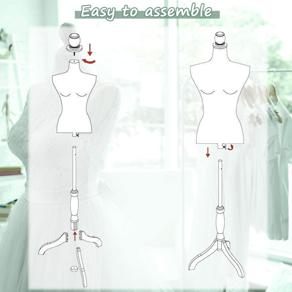Female Dress Form Mannequin Body Foam Mannequin Torso 60-67 Inch Adjustable Dress Mannequin with Wooden Tripod Base Stand for Sewing Dressmaker Model Display Fitting Styling (Mixed)
