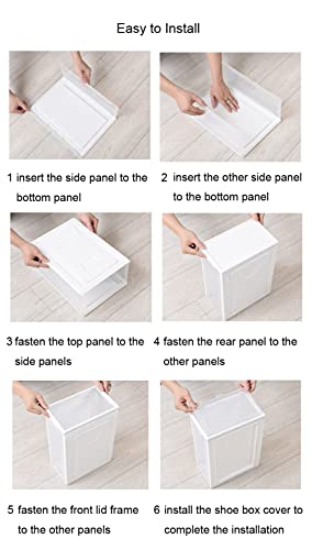 Naocca Shoe Storage Boxes Plastic Stackable 6 Pack Shoe Organizer for Closet, Space Saving Shoe Holder Sneaker Containers Bins for Entryway Drop Front Cubby, Fit up to Women's Size 12 White