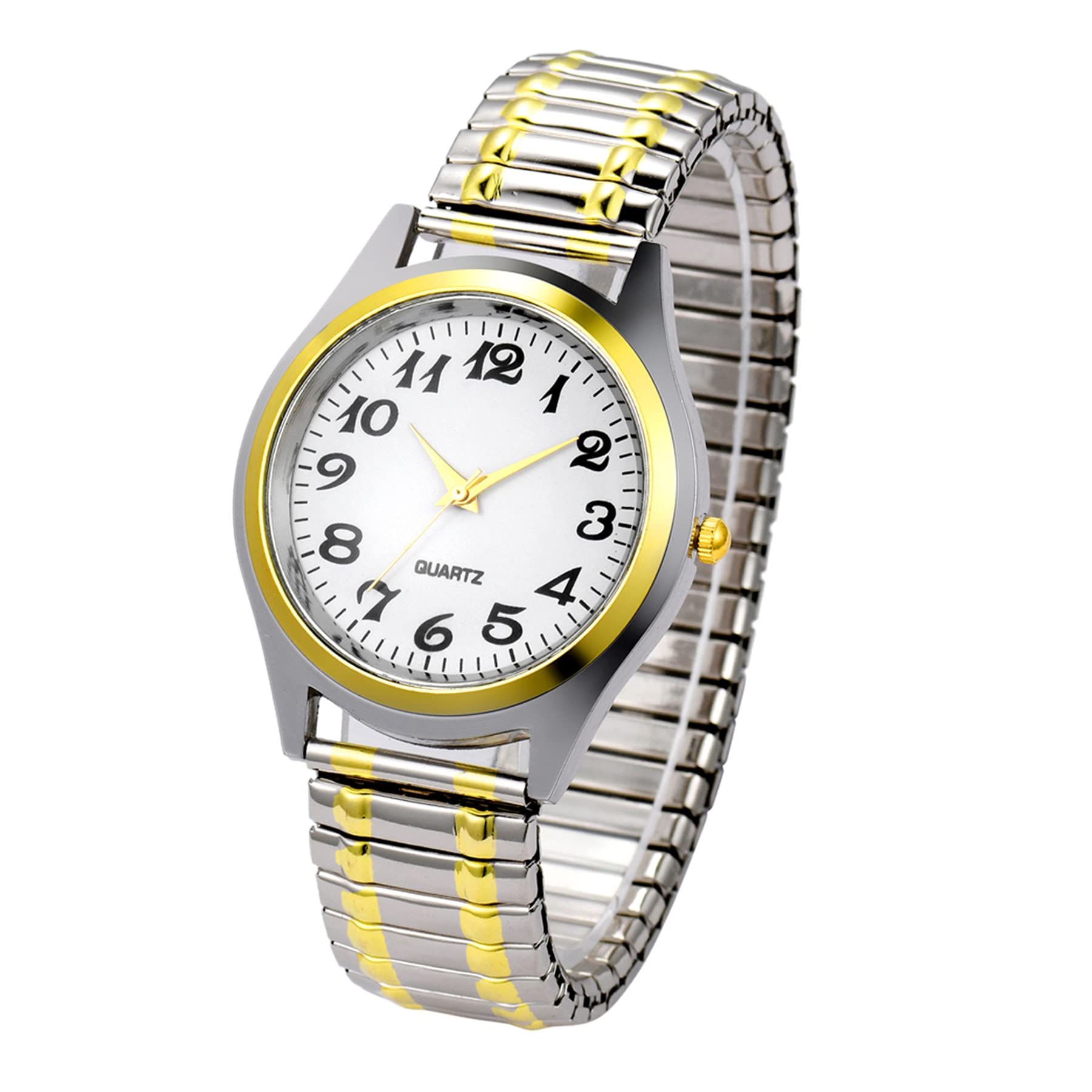 JewelryWe Mens Ultra Thin Easy Reader Watch with Elastic Strap Golden-Silver Watch