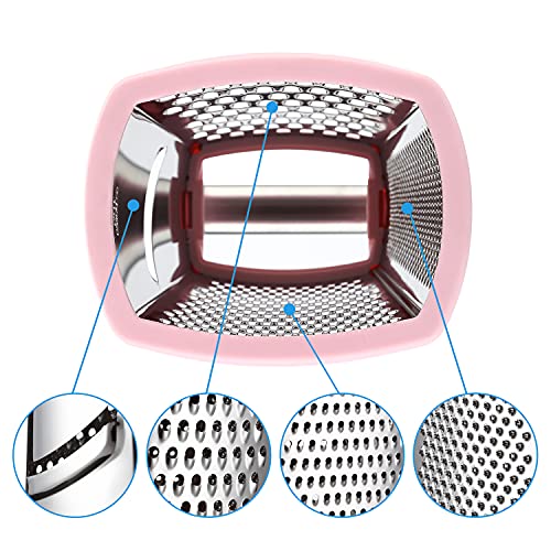 Spring Chef Professional Stainless Steel XL Parmesan Cheese Grater with Handle - 4 Sided Box Grater for Kitchen - Dishwasher Safe Carrot Shredder for Potato, Vegetables, Ginger - Pink Lemonade