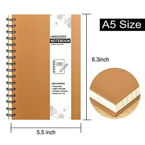 Zealor 4 Pack Hardcover Spiral Notebook College Ruled Notebooks Subject Notebook A5 Size 5.5"x 8.3" for Office and School Supplies (Kraft)