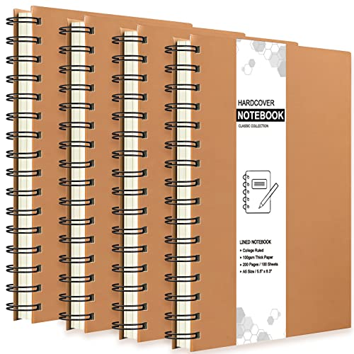 Zealor 4 Pack Hardcover Spiral Notebook College Ruled Notebooks Subject Notebook A5 Size 5.5"x 8.3" for Office and School Supplies (Kraft)