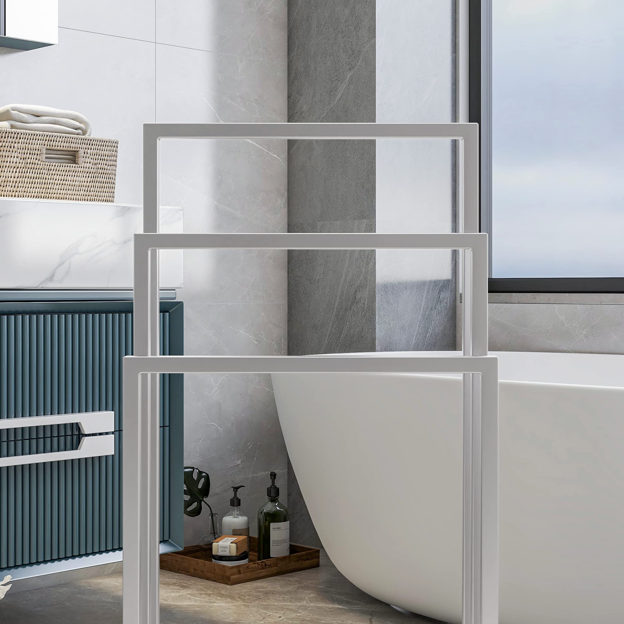 BOFENG Silver Metal Freestanding Towel Racks for Bathroom Towel Stand,3-Tier Floor Towel Rack Holder,Chrome Ladder Towel Racks Anti-Rust Bathroom Accessories Organizer for Bath Storage & Hand Towel