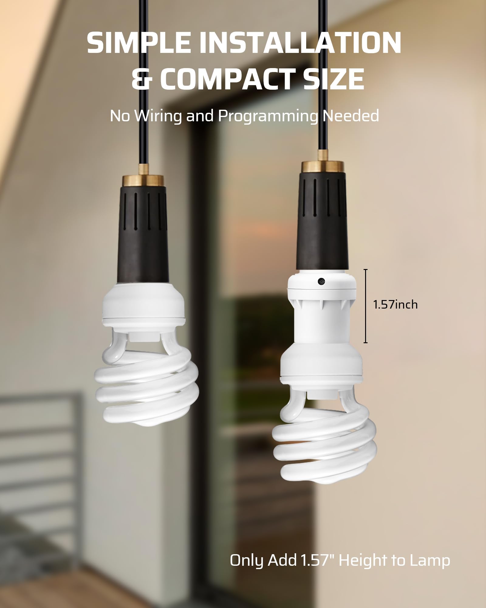 DEWENWILS Light Sensor Socket for Light Fixtures, Automatic Dusk to Dawn Light Bulb Sockets, Compatible with Incandescent/CFL/LED/Halogen Bulbs, 2 Pack