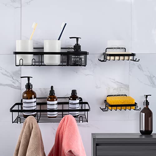 Shower Shelf for Inside Shower Adhesive Shower Caddy Soap Holders and Hooks No Drilling Shelves Bathroom Storage, Stainless Steel Organizer Wall Mount Toilet Storage Accessories Rustproof 4 sets
