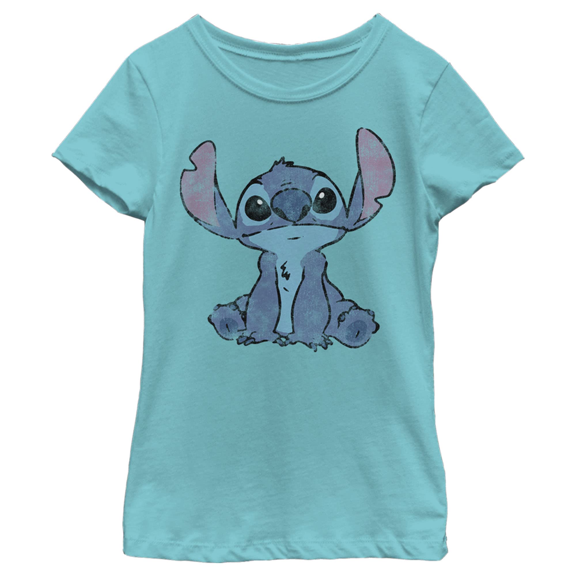 Disney Lilo & Stitch Simply Stitch Girl's Solid Crew Tee, Tahiti Blue, Medium