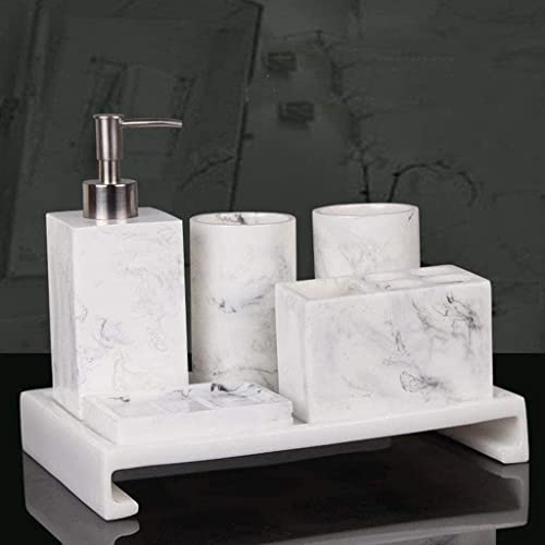 DVTEL Bathroom Supplies Kit Bathroom Set Rinse Set Resin Mouthwash Cup Toothbrush Holder Set (Color : White, Size : 6-Piece Set)