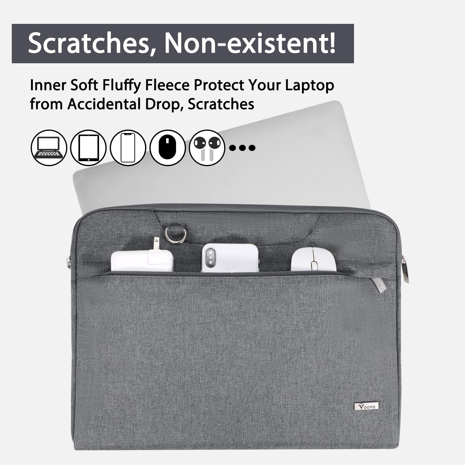 V Voova Laptop Bag 13-14 inch with Shoulder Strap & Handle, Waterproof Laptop Case Sleeve Compatible with 13-14β MacBook Air/MacBook Pro, Slim Briefcase Computer Cover for Men Women, Grey