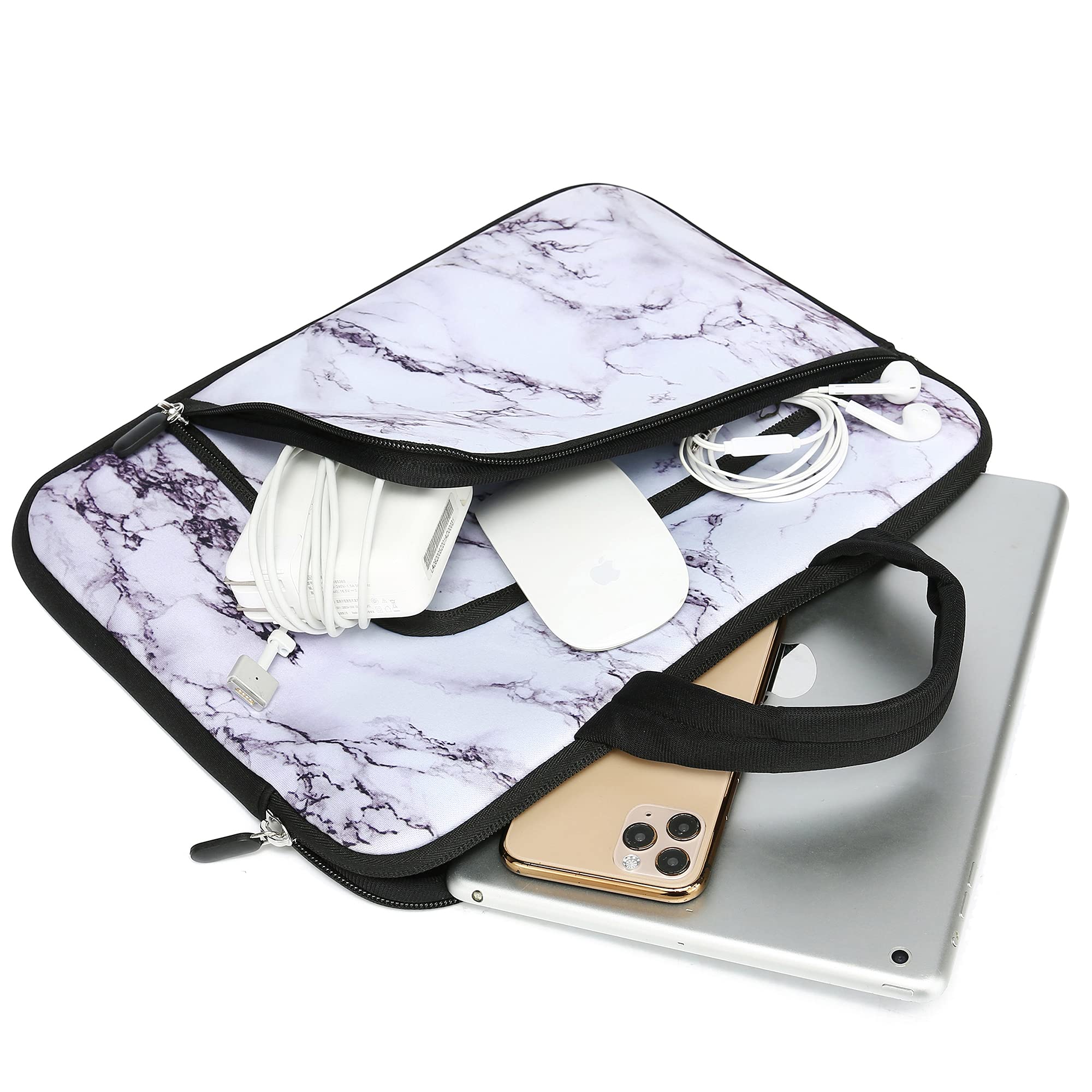 14 15 15.4 15.6 Inch Laptop Handle Bag Computer Protective Case Sleeve Neoprene Cover Compatible with MacBook Pro 15" 15.6" Dell Lenovo HP Asus Acer Sony Toshiba Chromebook Notebook (White Marble)