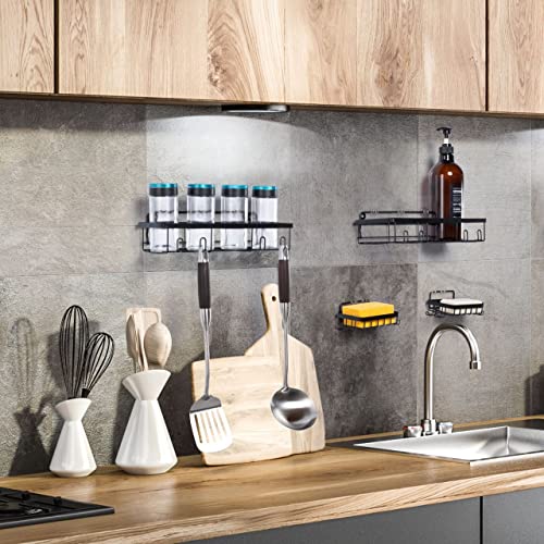 Shower Shelf for Inside Shower Adhesive Shower Caddy Soap Holders and Hooks No Drilling Shelves Bathroom Storage, Stainless Steel Organizer Wall Mount Toilet Storage Accessories Rustproof 4 sets
