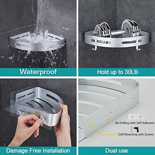 GRICOL Shower Shelf Corner Adhesive Bathtub Caddy Wall Mounted Bathroom No Drill Aluminum Basket Storage for Shampoo Kitchen Organizer with Razor Holder-2 Pack