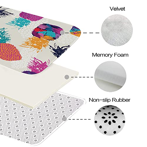 Kntiline Pineapple Bathroom Rugs and Mess Colorful Graffiti Mats Sets 3 Piece, Velvet Memory Foam Tropical Fruit Theme Bath Mat, Large Small and U-Shaped Contour Shower Mat Non-Slip Washable