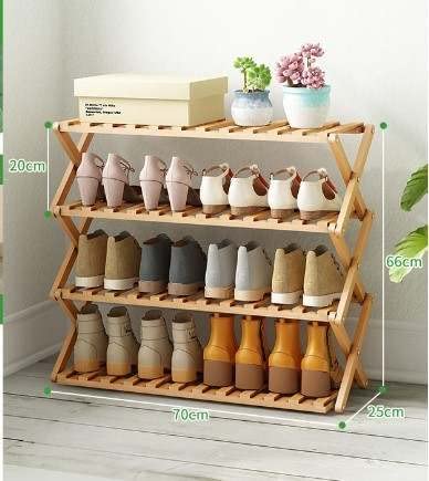 Mandorra Bamboo Shoe Rack 4 Tier Space Saving Free Standing Shoe Shelf No Assembly Foldable Shoe Rack Storage Organizer for Closet Hallway Bathroom Living Room Bedroom, Balcony, Folding (Natural)