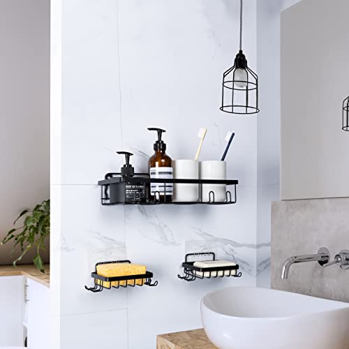 Shower Shelf for Inside Shower Adhesive Shower Caddy Soap Holders and Hooks No Drilling Shelves Bathroom Storage, Stainless Steel Organizer Wall Mount Toilet Storage Accessories Rustproof 4 sets