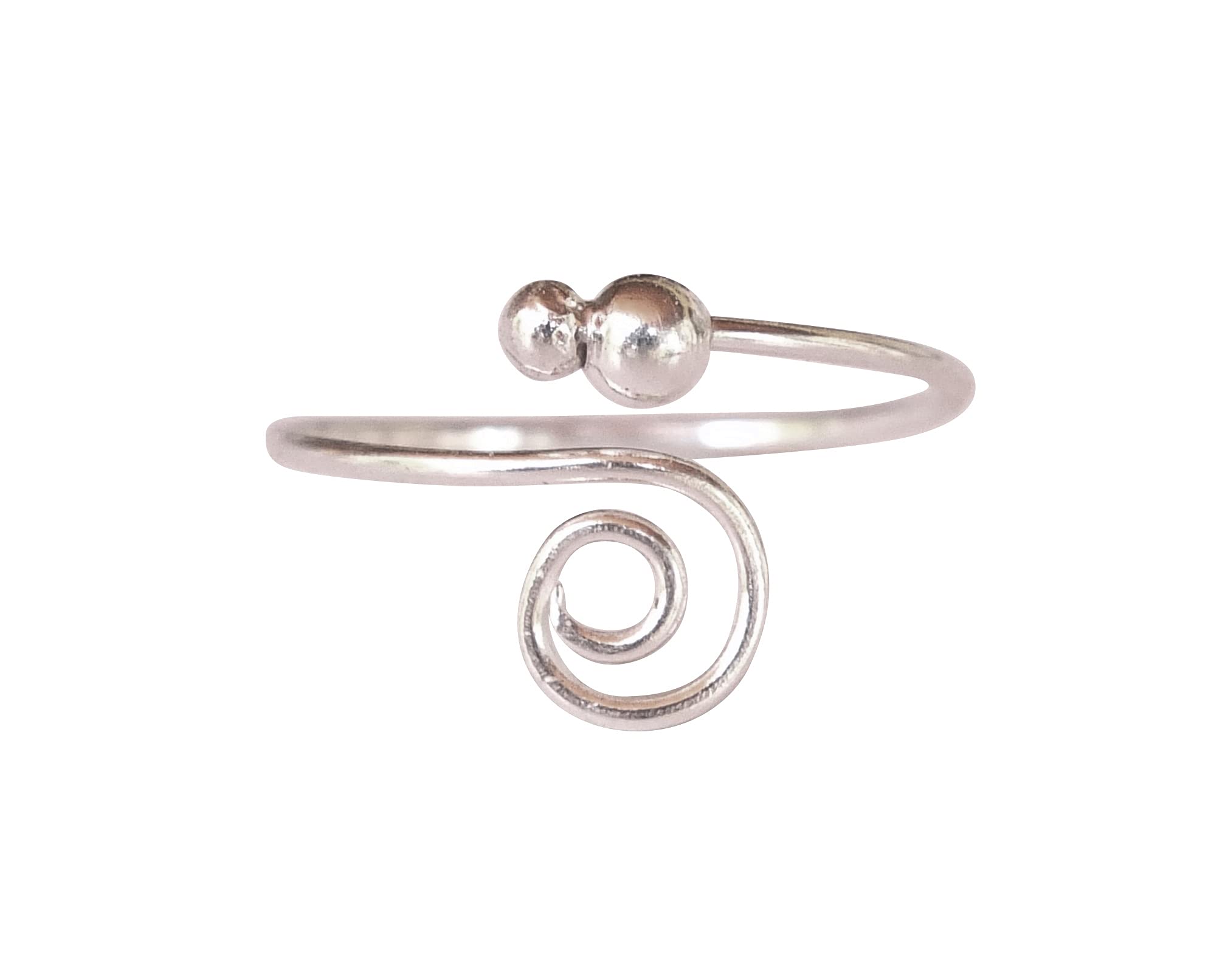Handmade Silver Tiny Ball & Spiral Wire Warp Band Adjustable Toe Ring, 925 Sterling Silver, Swirl Thin Dainty Open Toe, Pinky or Knuckle Rings for Women, By MiYa Jewelry Creations