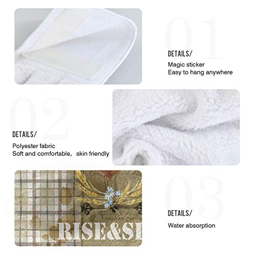 Rooster Daisy Plaid Kitchen Hanging Towel 12 x 17 Inch Flowers Chicken Wheat Hand Tie Towels Set 2 Pcs Tea Bar Dish Cloths Dry Towel Soft Absorbent Durable for Bathroom Laundry Room Decor