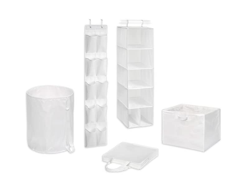 Simply Essential 5 Piece Closet Organizer Set for Shoes, Clothing, Laundry and Accessories White