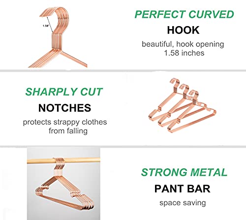 KOOBAY 16.5” Adult Rose Gold Shiny Metal Wire Shirts Coat Clothes Hangers, 30PACK, Clothes Storage Display